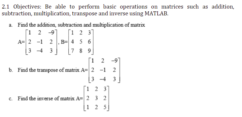 Solved 2.1 Objectives: Be able to perform basic operations | Chegg.com