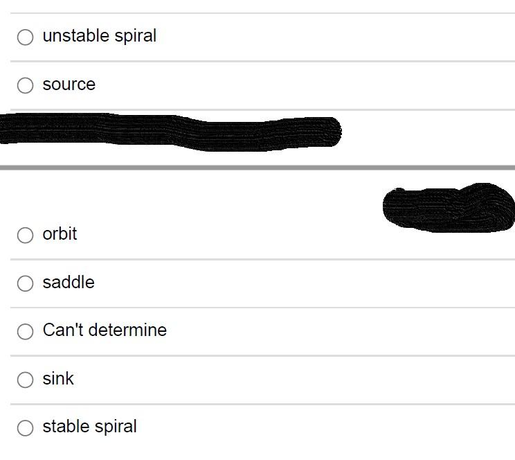 Solved unstable spiral source orbit saddle Can't determine | Chegg.com