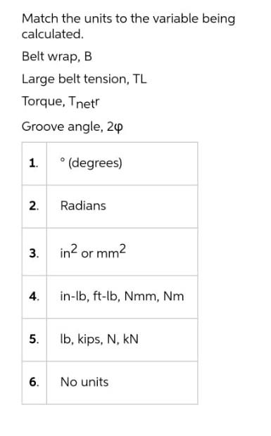 Solved Match the units to the variable being calculated. | Chegg.com