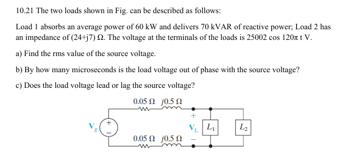 Solved 10.21 ﻿The two loads shown in ﻿Fig. can be ﻿described | Chegg.com