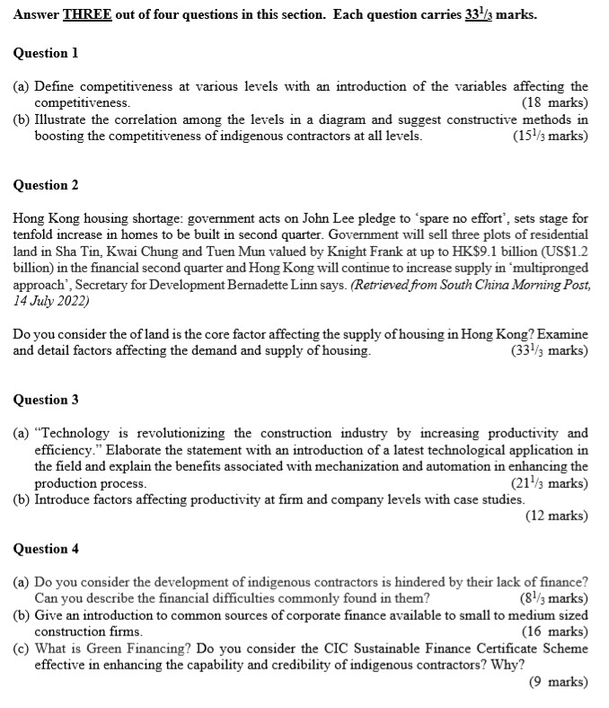 Solved Answer THREE out of four questions in this section. | Chegg.com