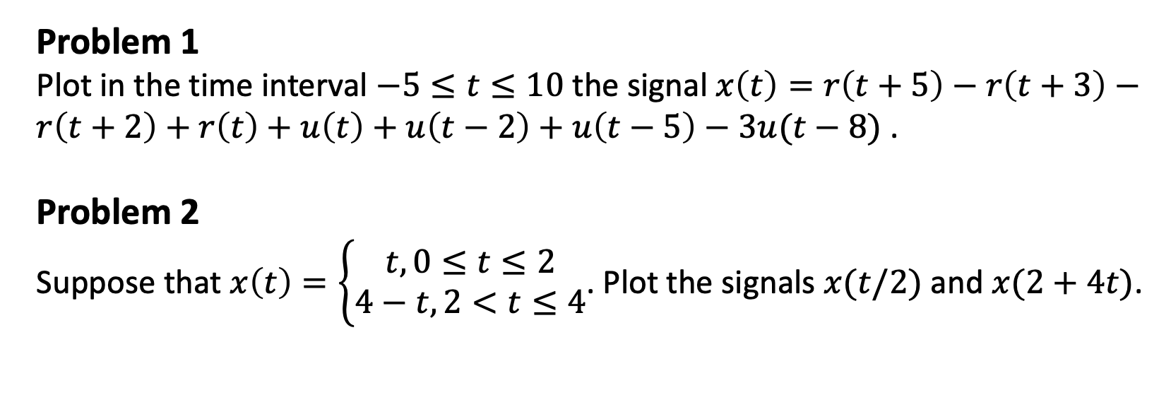 Solved Problem 1 Plot in the time interval - 5 Sts 10 the | Chegg.com