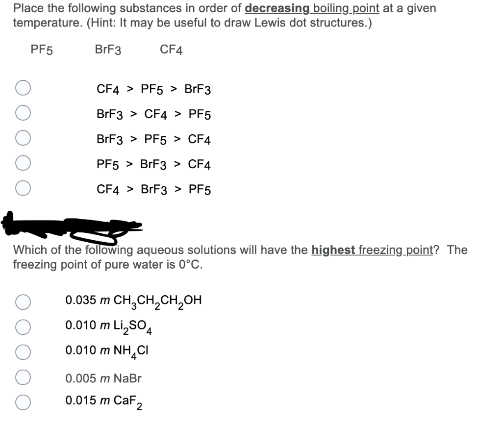 Solved Place the following substances in order of decreasing | Chegg.com