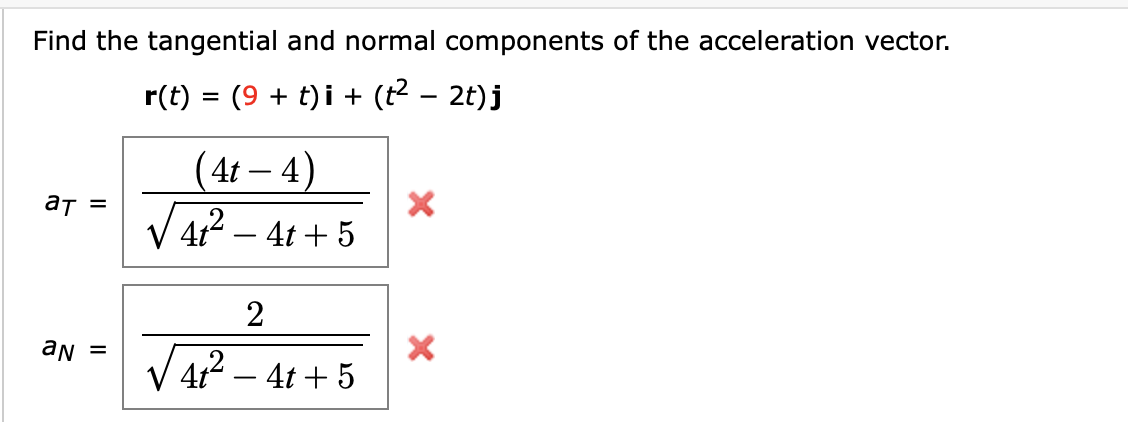 Solved Find the tangential and normal components of the | Chegg.com