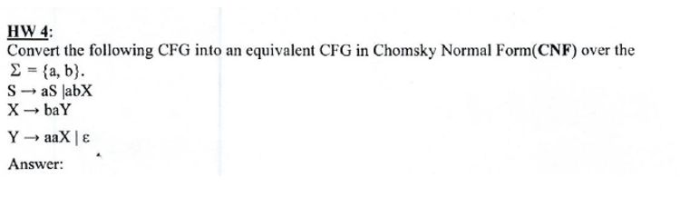 Solved HW 4: Convert the following CFG into an equivalent | Chegg.com