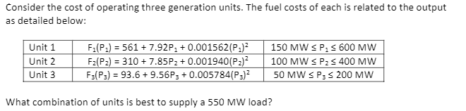 Solved Consider the cost of operating three generation | Chegg.com