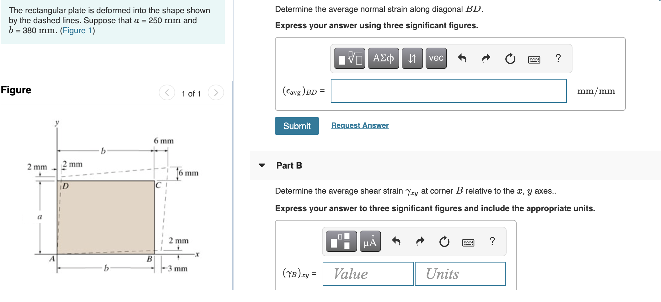 Solved The rectangular plate is deformed into the shape | Chegg.com