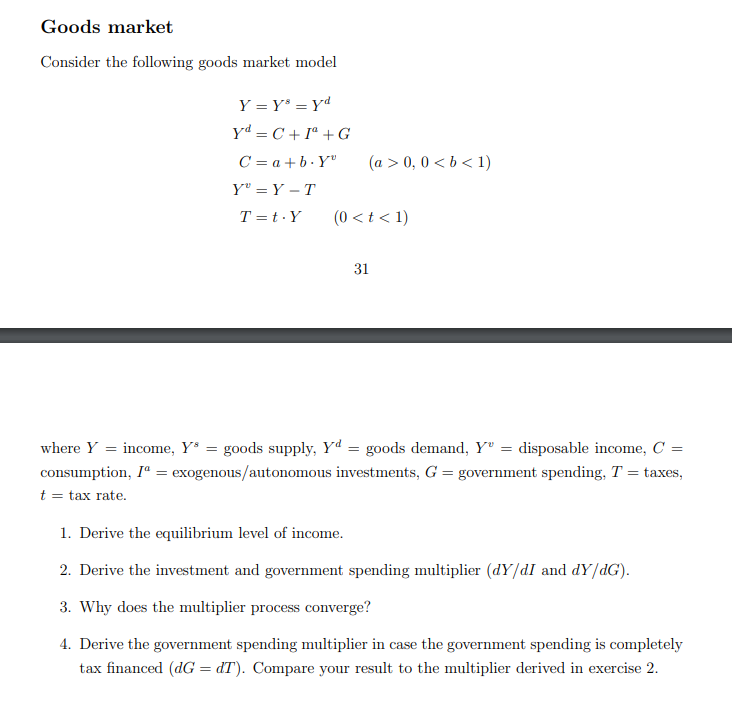 Solved Goods market Consider the following goods market | Chegg.com