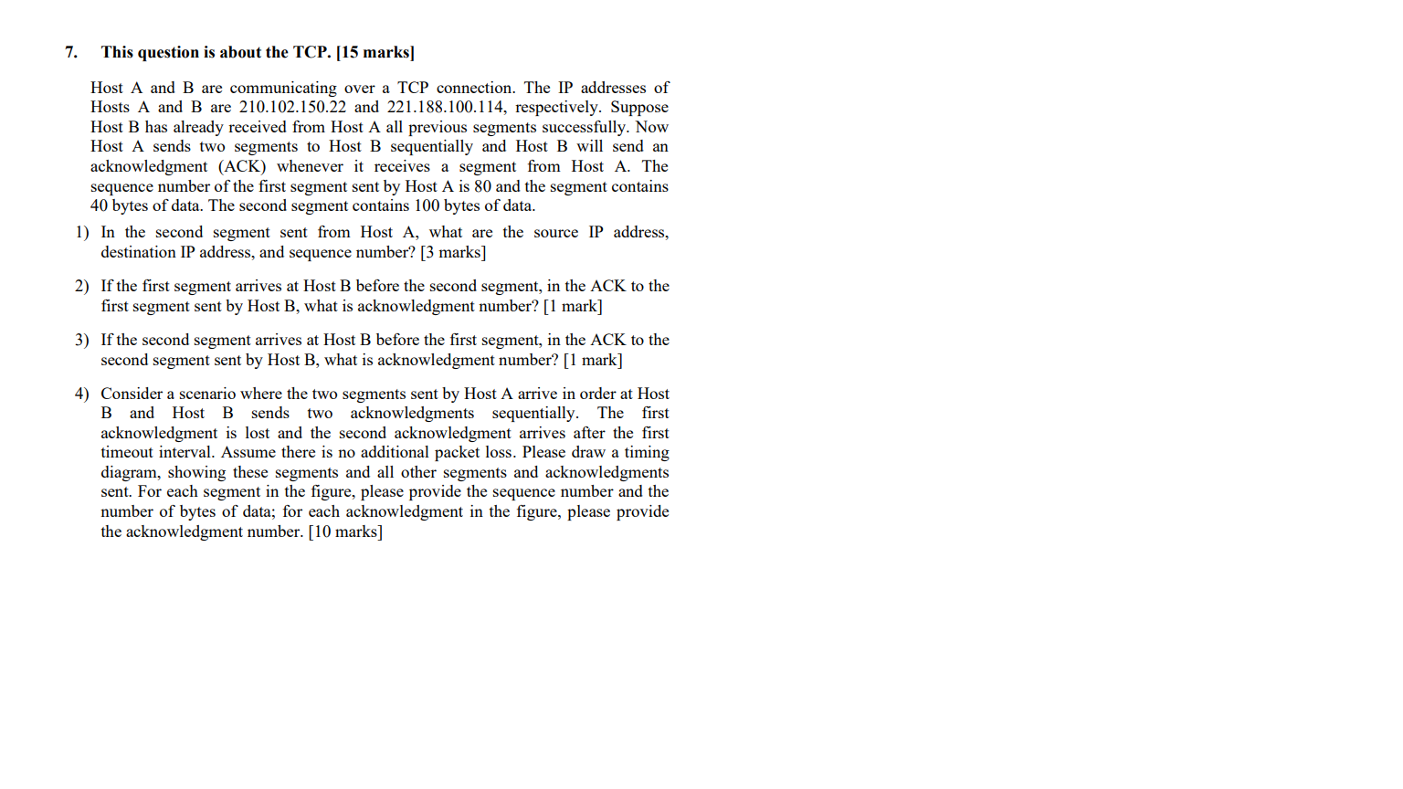 Solved 7. This question is about the TCP. [15 marks] Host A | Chegg.com