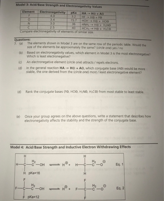 Solved Model 3: Acid/Base Strength and Electronegativity | Chegg.com