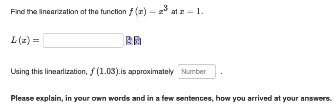 Solved Find the linearization of the function f (x) = x3 at | Chegg.com