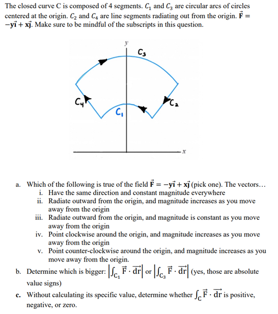 Solved The closed curve C is composed of 4 segments. C1 and | Chegg.com