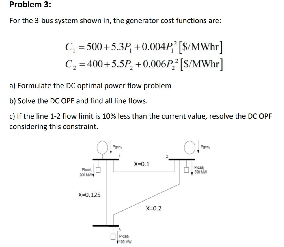Solved Problem 3: For the 3-bus system shown in the | Chegg.com