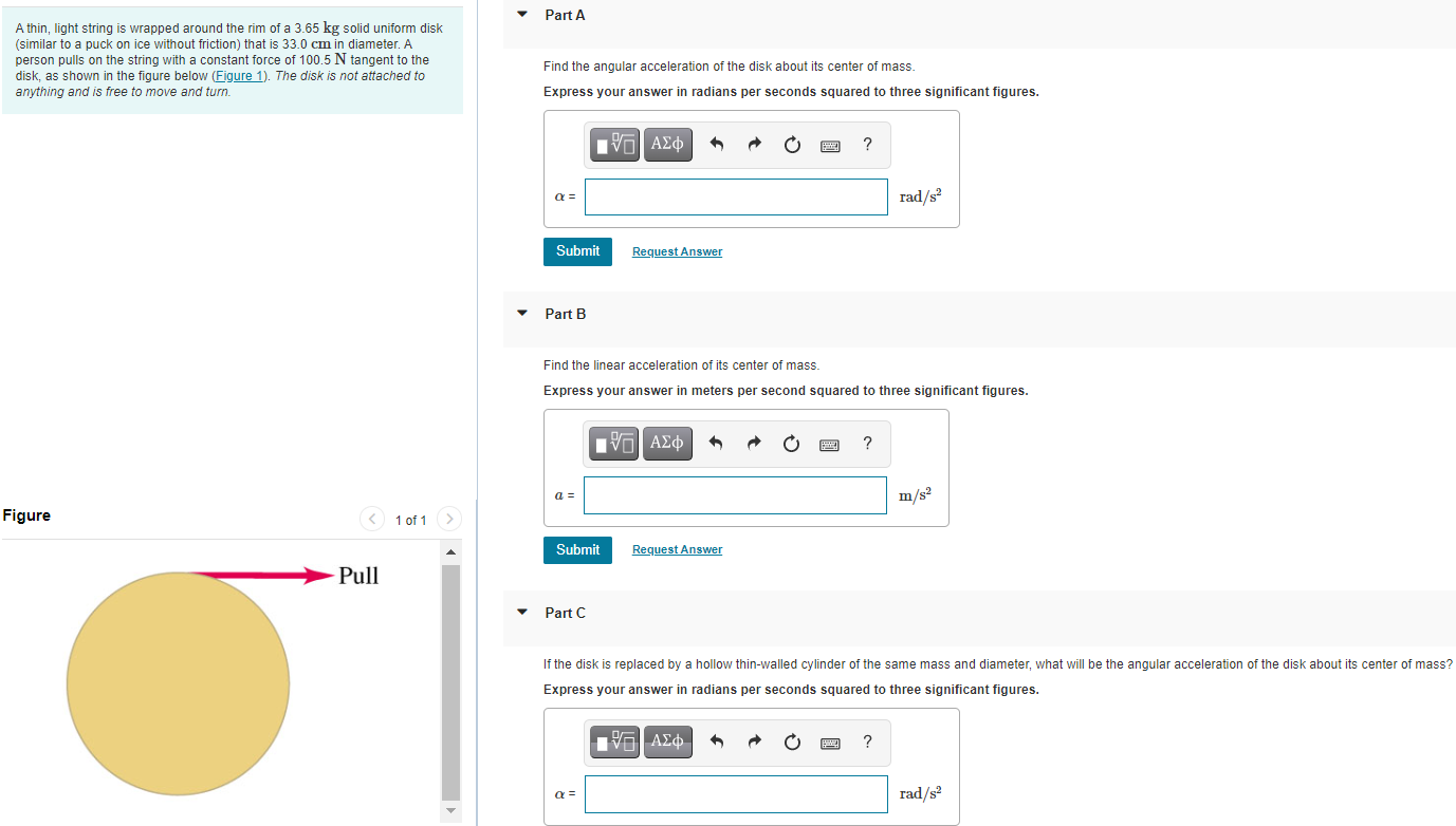 Solved Part A A thin, light string is wrapped around the rim | Chegg.com