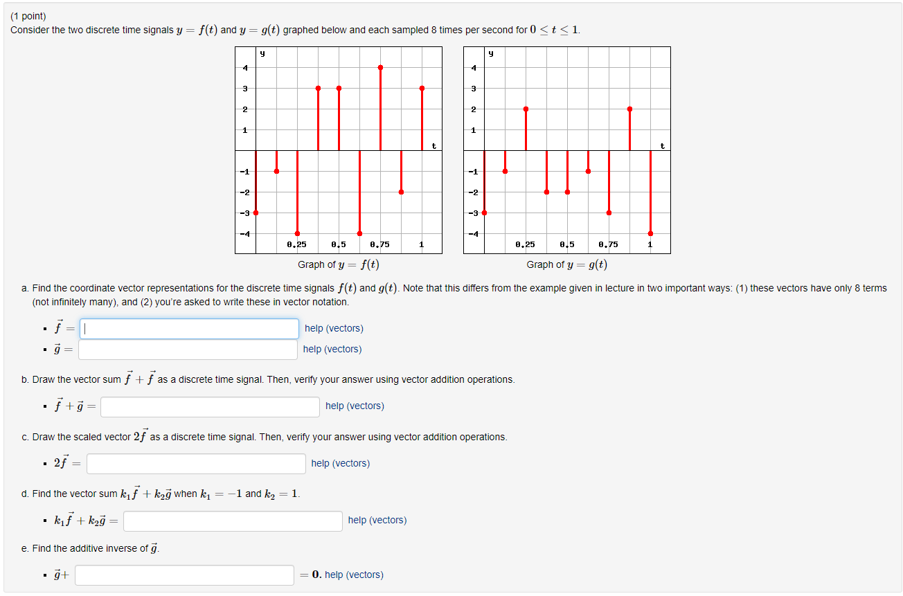 Solved (1 point) Consider the two discrete time signals y = | Chegg.com