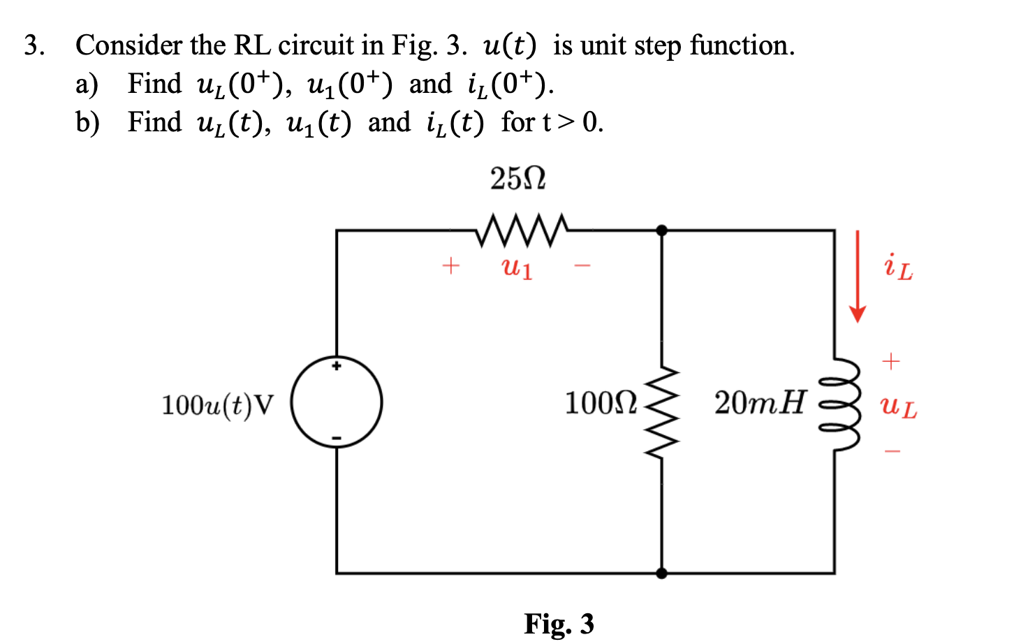 Solved 3. Consider the RL circuit in Fig. 3. u(t) is unit | Chegg.com