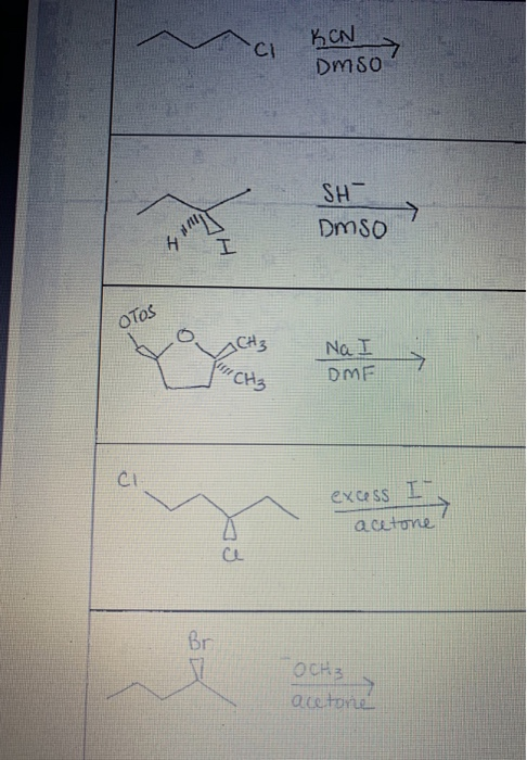 Solved Dmso SH DmSo OTos No L CH3 DmE CI excess L a cctane | Chegg.com