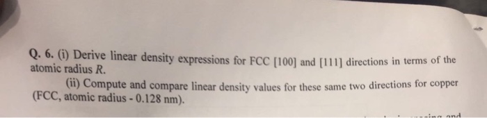 Solved 0.6. 6) Derive linear density expressions for FCC | Chegg.com