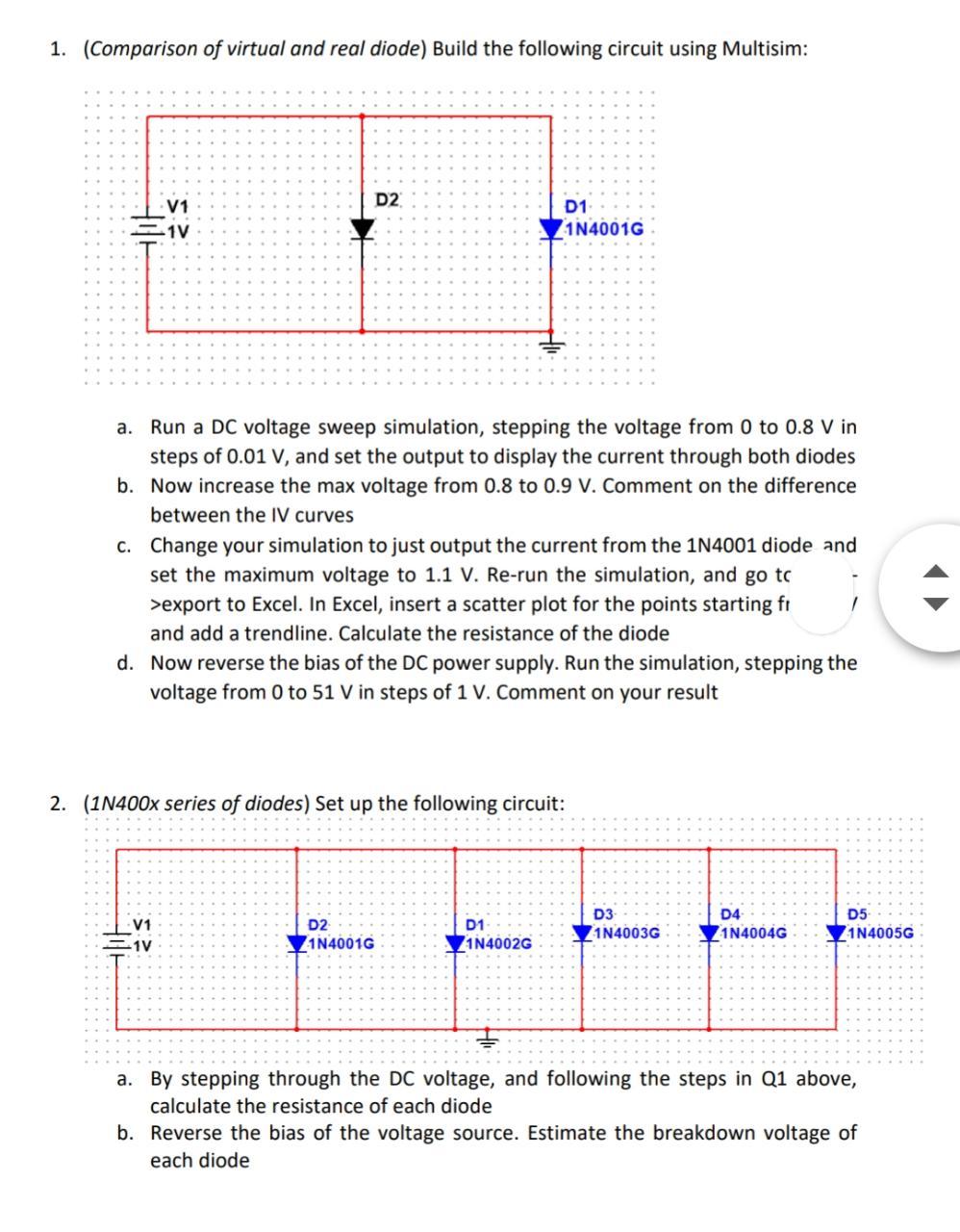 1. (Comparison of virtual and real diode) Build the | Chegg.com