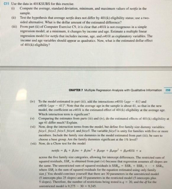 Use the data in 401KSUBS.RAW for this | Chegg.com