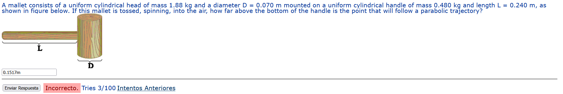 Solved shown in fiqure below. If this mallet is tossed, | Chegg.com