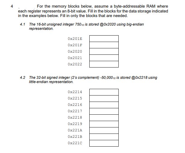 Solved For the memory blocks below, assume a | Chegg.com