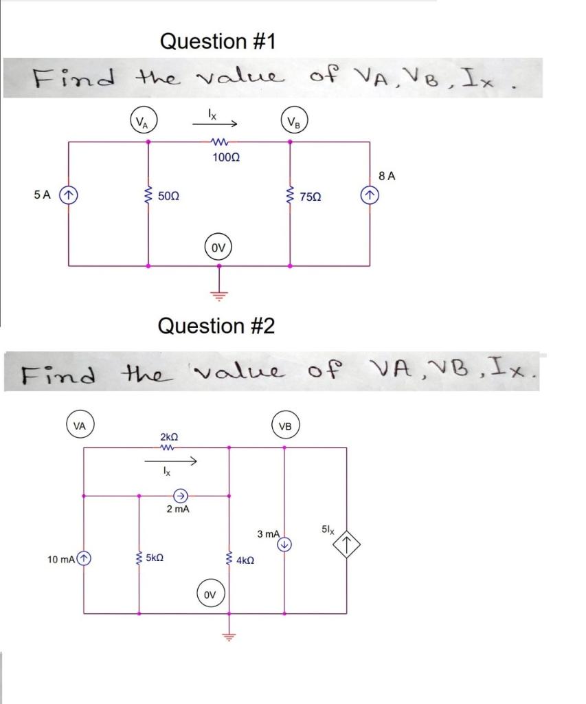 Solved Question #1 Find the value of VA VB, Ix Ix VA VE w | Chegg.com