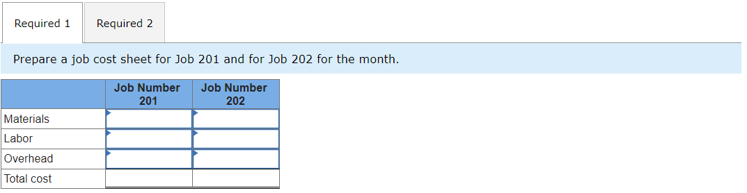 Solved Prepare a job cost sheet for Job 201 and for Job 202 | Chegg.com