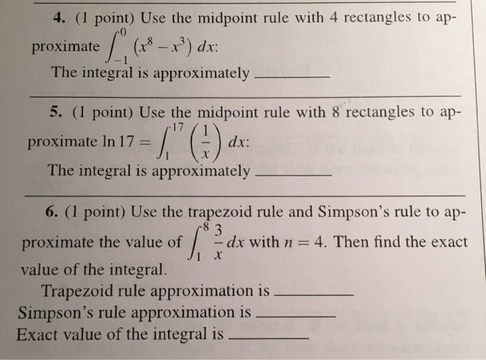 Solved 4. (1 point) Use the midpoint rule with 4 rectangles | Chegg.com