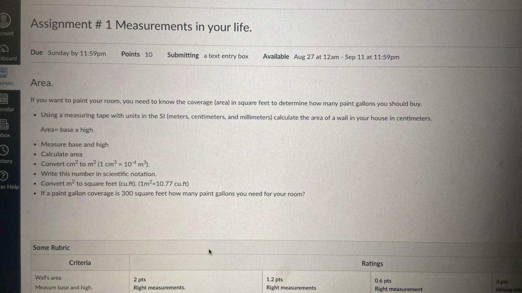Solved Assignment # 1 Measurements in your life. Due Sunday | Chegg.com