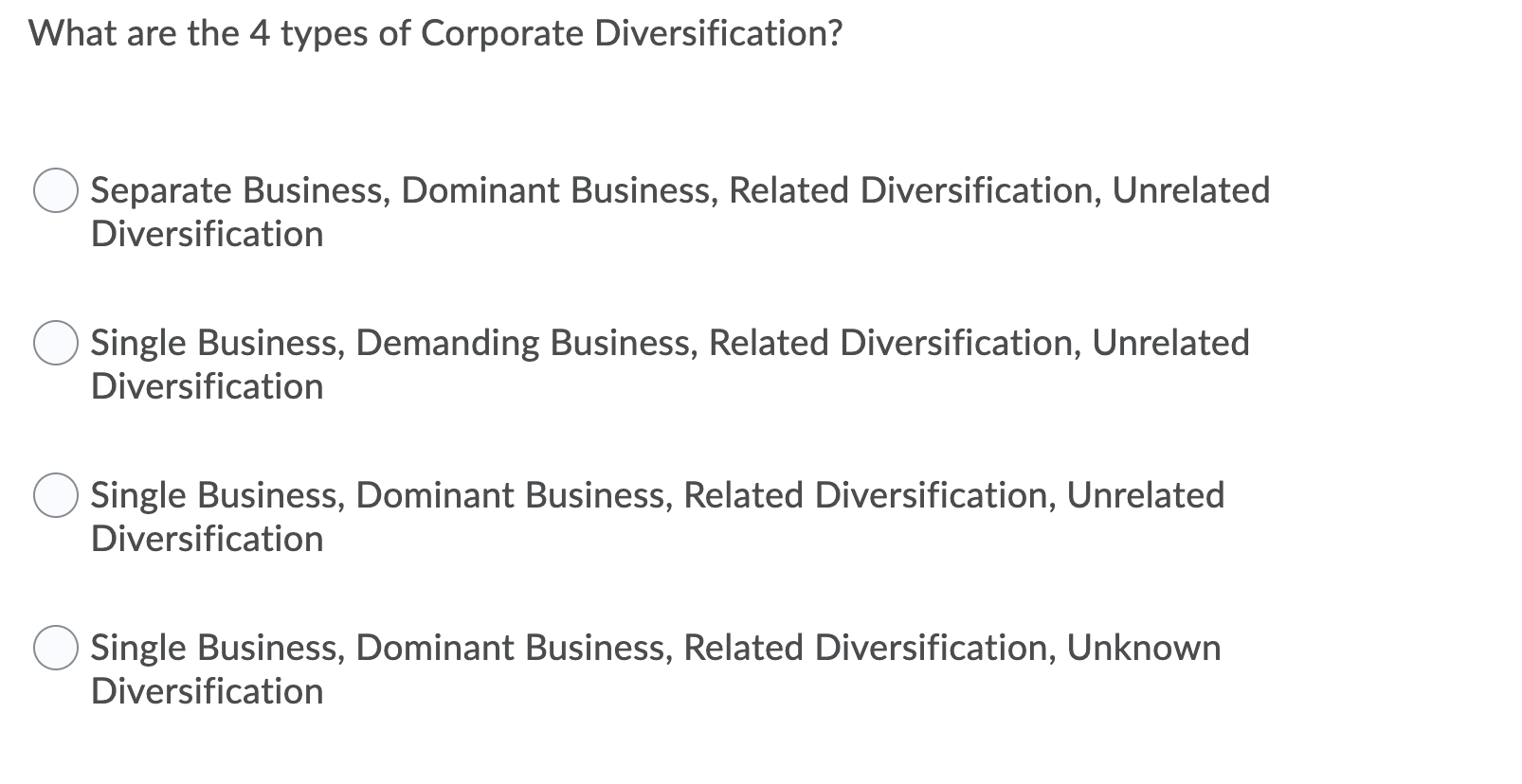 Solved What are the 4 types of Corporate Diversification? | Chegg.com