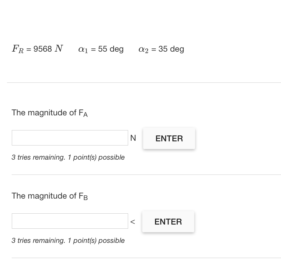 Solved The resultant force of the forces FA and Fg in the | Chegg.com