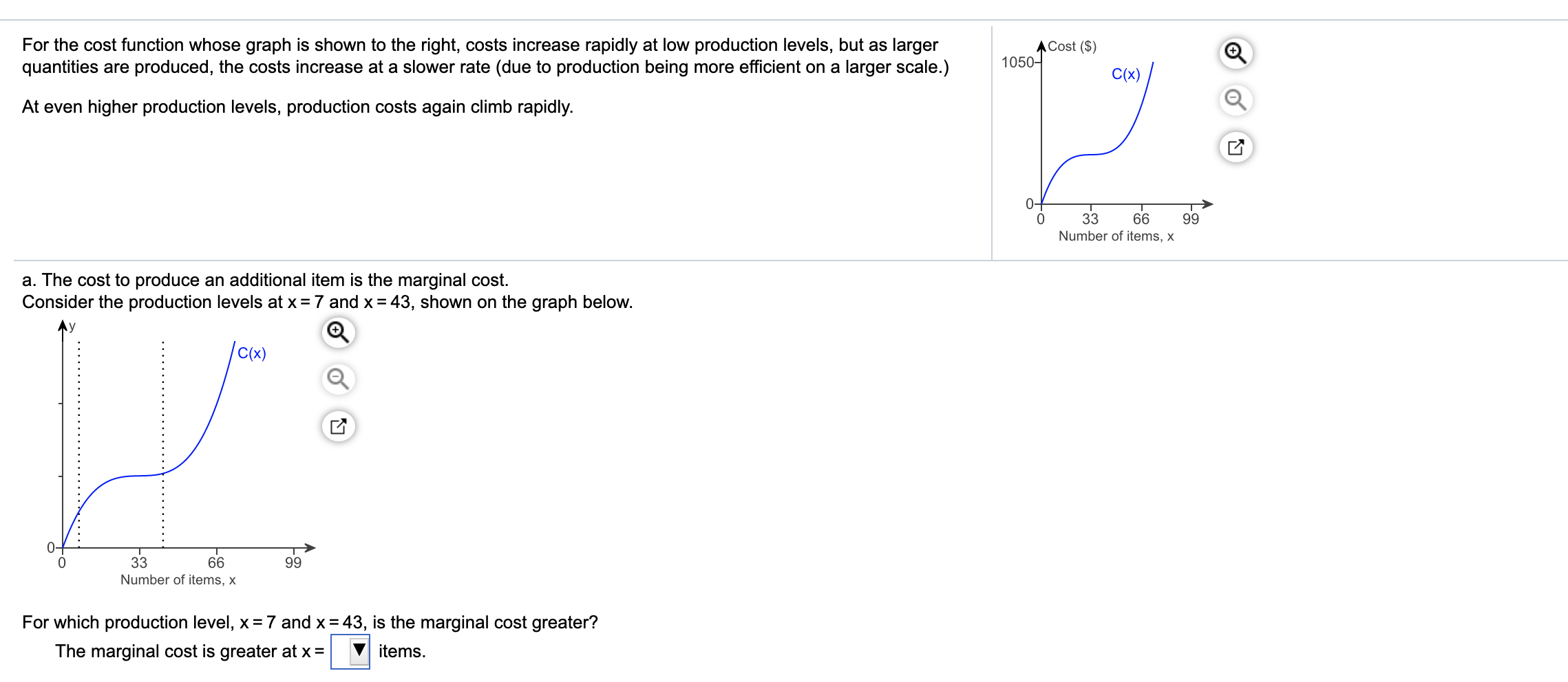 Solved For the cost function whose graph is shown to the | Chegg.com