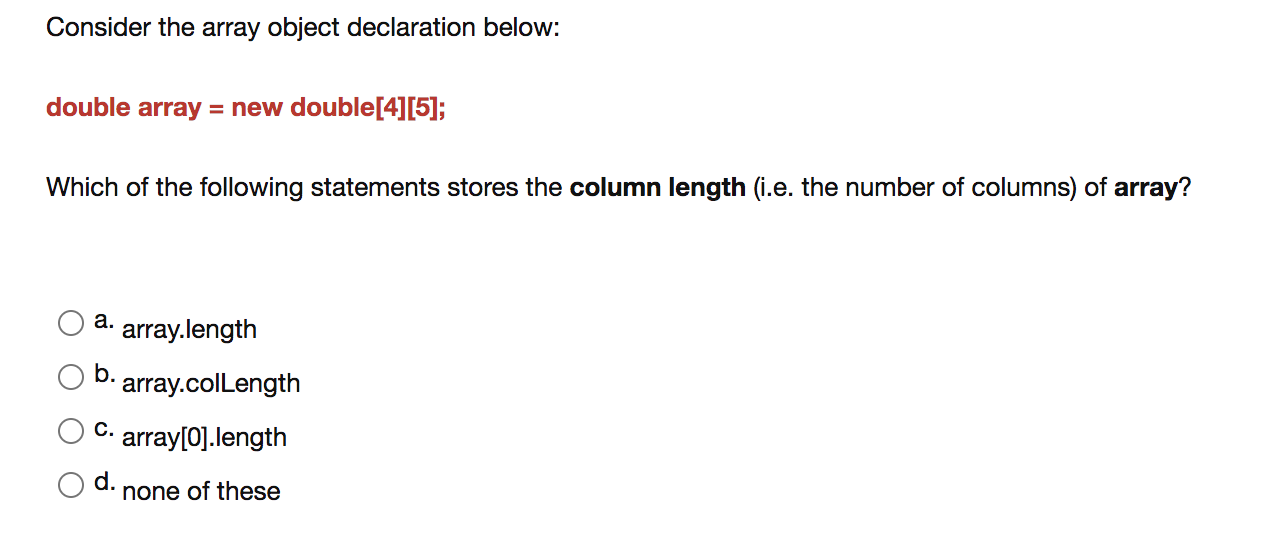 Solved Consider the array object declaration below: double | Chegg.com
