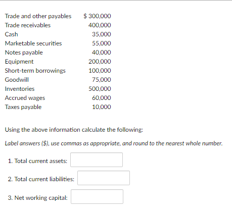 Solved Using the above information calculate the following: | Chegg.com
