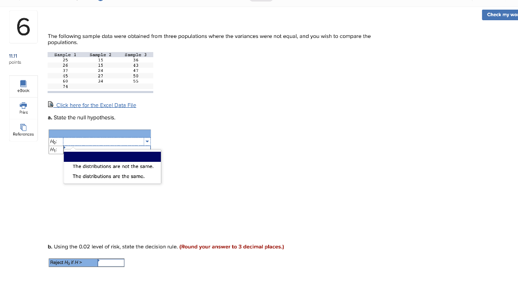Solved The following sample data were obtained from three | Chegg.com