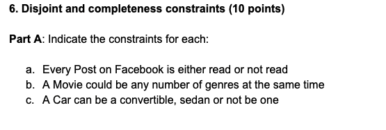 Solved 6. Disjoint and completeness constraints (10 points) | Chegg.com