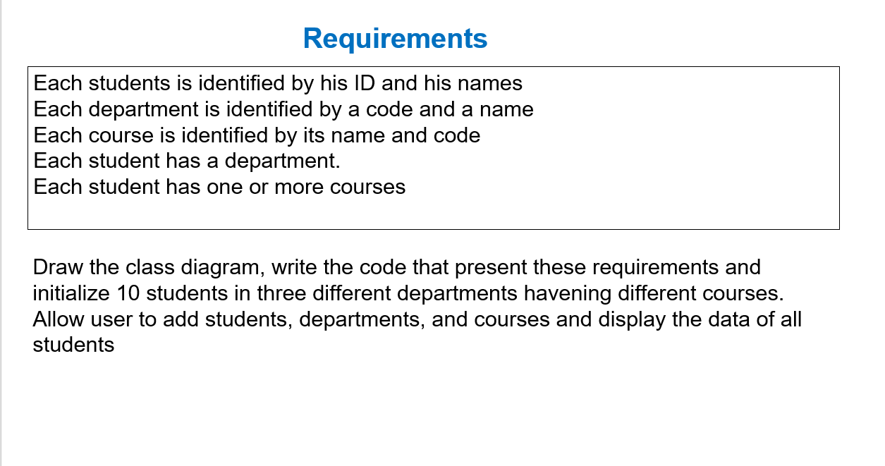 Solved Requirements Each students is identified by his ID | Chegg.com
