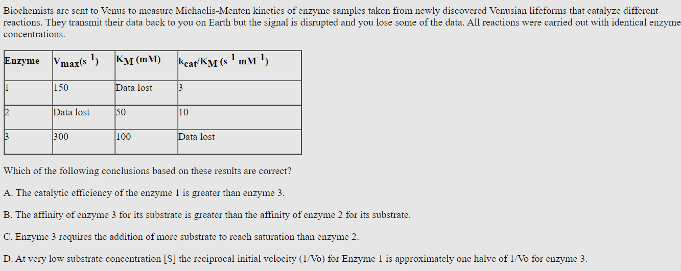 Solved Biochemists are sent to Venus to measure | Chegg.com