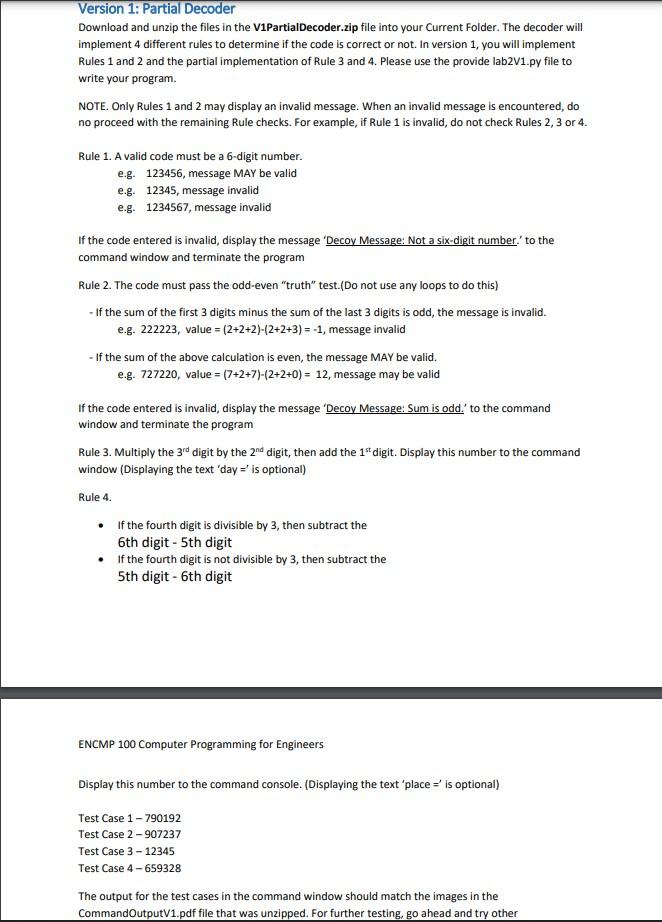 Solved Version 1 Partial Decoder Download And Unzip The