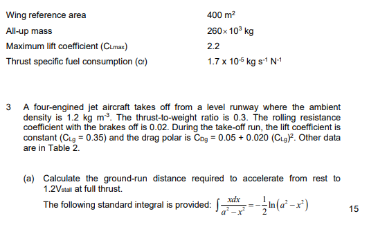 Wing reference area 400 m2 260x 103 kg All-up mass | Chegg.com
