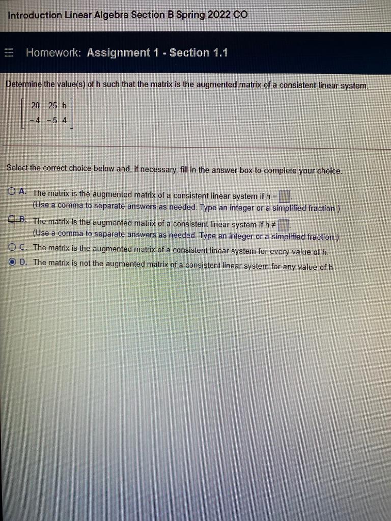 Solved Introduction Linear Algebra Section B Spring 2022 CO | Chegg.com