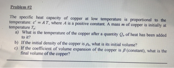 Solved The specific heat capacity of copper at low | Chegg.com