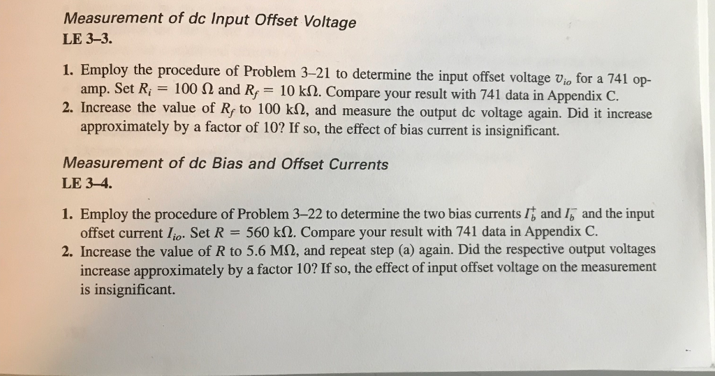 Solved Measurement of dc Input Offset Voltage LE 3-3. 1. | Chegg.com