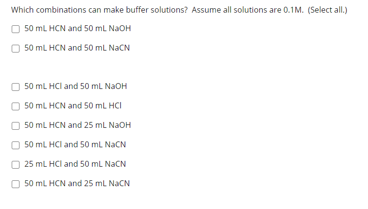 Solved Which combinations can make buffer solutions? Assume | Chegg.com