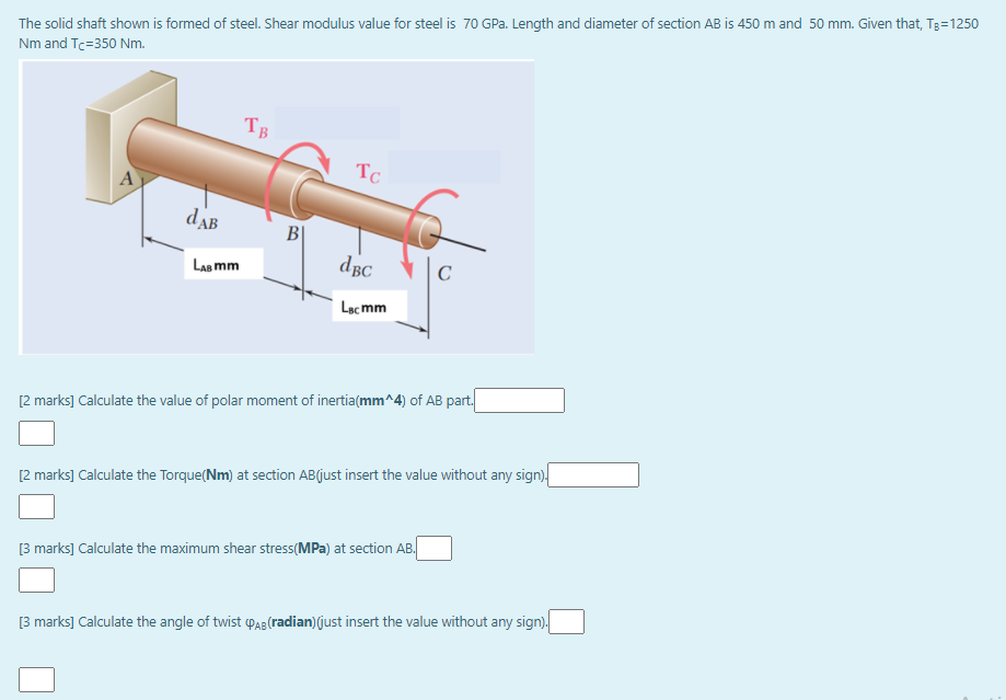 Solved The solid shaft shown is formed of steel. Shear | Chegg.com