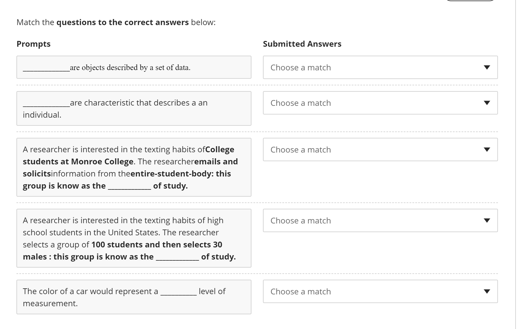 Solved Match the questions to the correct answers below: | Chegg.com