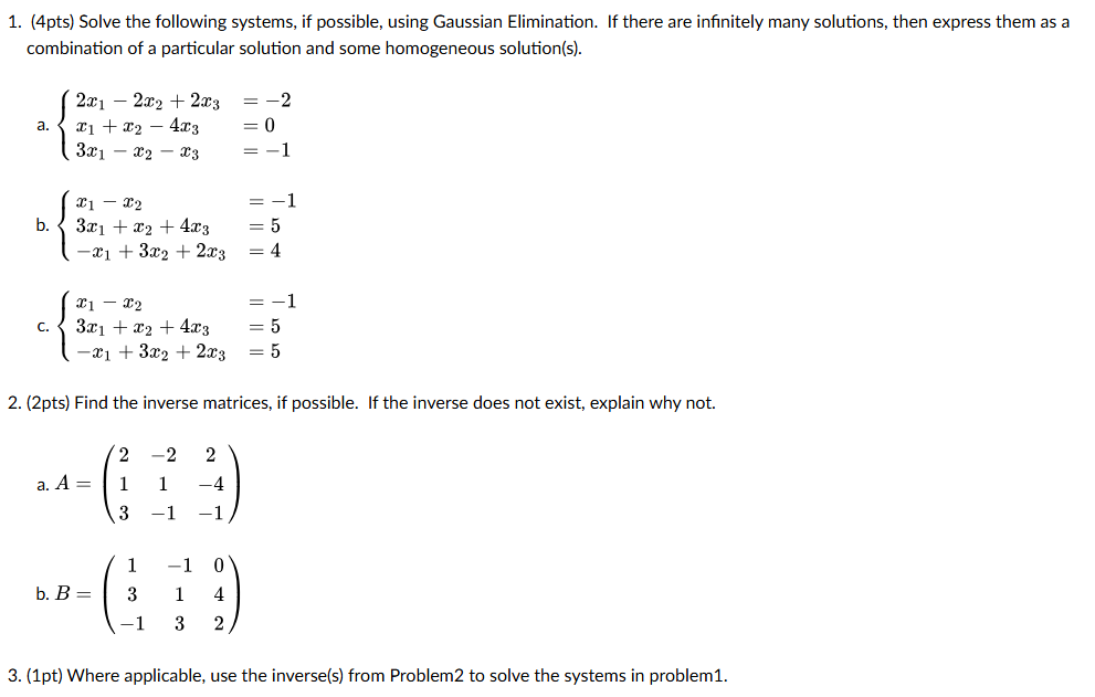 Solved SOLVE 2 ﻿& 3.(4pts) ﻿Solve the following systems, if | Chegg.com