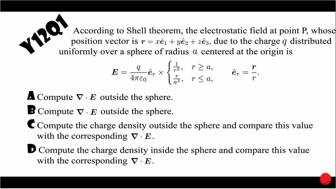 Solved = Y1201 According to Shell theorem, the electrostatic | Chegg.com