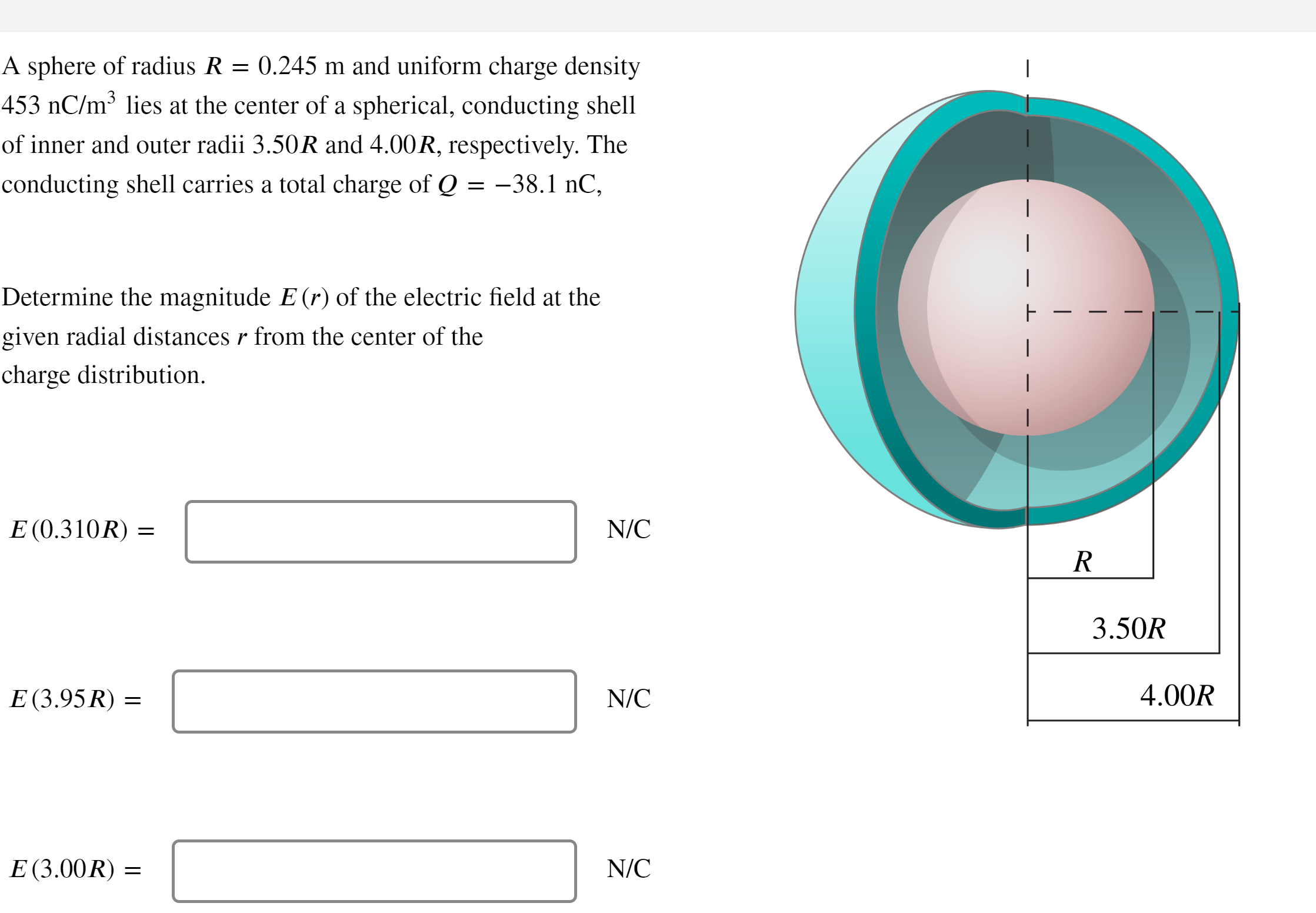 Solved A sphere of radius R=0.245m ﻿and uniform charge | Chegg.com